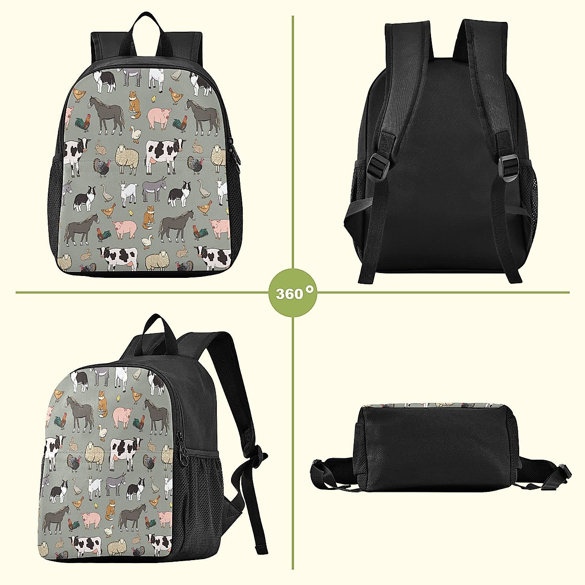 Blueangle Farm Animals Pattern Print Waterproof Backpack - Lightweight Backpack Boys Girl 2-6 Year School Bag