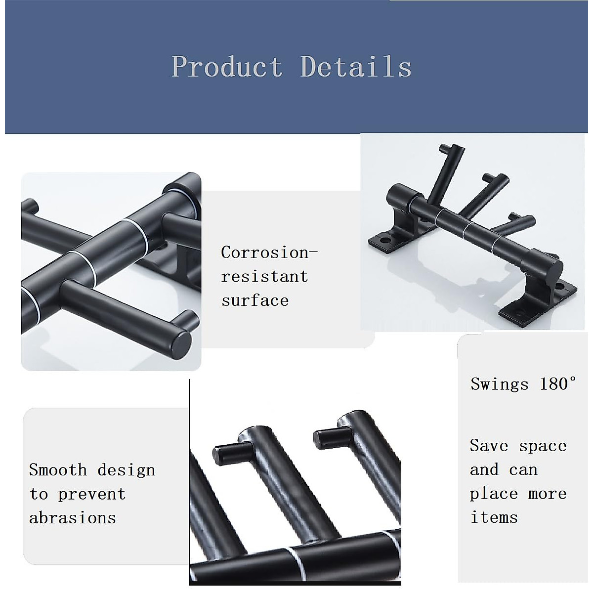 Swivel Towel Hooks Wall Coat Rack with 3 Swivel Arms, Towel Hooks for Bathrooms,Heavy Duty Wall Clothes Hooks, Wall Mounted Swivel Coat Rack Hat Rack(Black, 3 Arms)