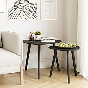 BAMEOS Bamboo Nesting Triangle End Table,Set of 2 Coffee Table Modern Minimalist Side Table for Living Room (Black)