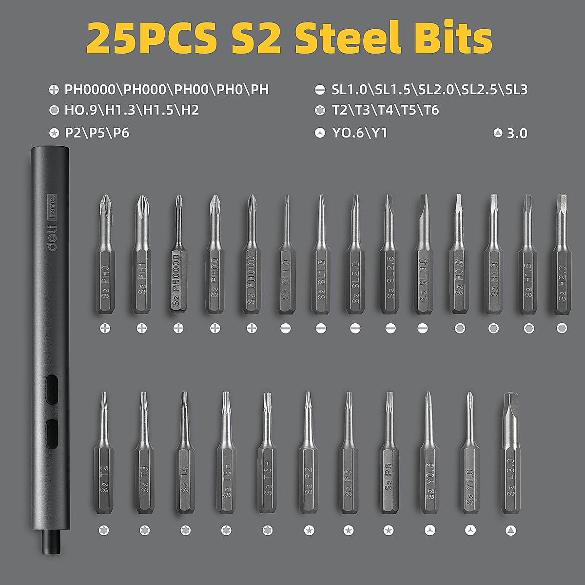 deli Electric Precision Screwdriver, 24 in 1 Mini Screwdriver Set with Magnetic Precision Bits, Repair Tool Set for Phone Camera Laptop Watch and Electronics.