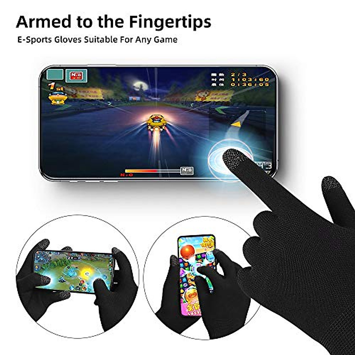 ZEPOHCK Game Gloves, Anti-Sweat Breathable Touch Finger Gaming Glove for Highly Sensitive Nano-Silver Fiber Material, Support Almost All Mobile Gaming (Black)