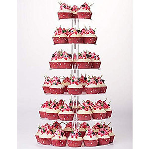 Cupcake Stand, 6 Tier Large Cupcake Tower Display, Round Cupcake Holder, Acrylic Dessert Stand, Pastry Display Tree for Party, Wedding, Baby Shower.