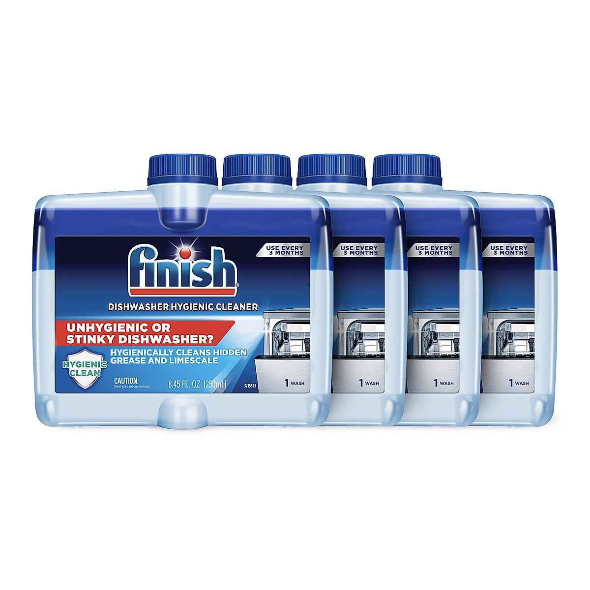 Finish Dishwasher Cleaner Liquid, 4 pack (8.45oz each), Dual Action: Hygienically Cleans Hidden Grease & Limescale, Fresh Scent – 1 Year Supply