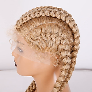 RONGDUOYI RDY Blonde Braided Lace Front Wigs Long Micro Box Braids Wigs Heat Friendly Hair Braiding Styles Replacement Wig for Black Women with Baby Hair (36Inch, Blonde)