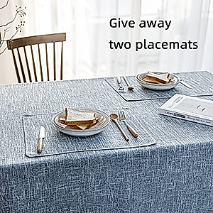 JSFLY Waterproof Cotton Linen Tablecloths Rectangle Dining Table Cloth, Wipe Clean Indoor & Outdoor Table Cover for Buffet Party and Banquets, Wrinkle Resistant（54"x70"） Dirty Blue