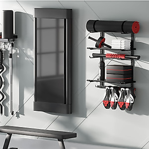 Crostice Home Gym Storage Shelf Only, Adjustable Gym Equipment Organizer Wall Mounted with 2 Boards, Yoga Mat Holder, Storage Rack Compatible with Peloton Shoes & Mat, Shelf for Home Gym Accessories