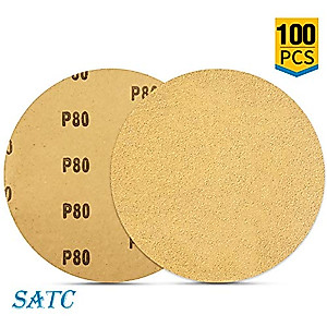 S SATC 100 PCS PSA Sanding Discs 6 Inch Adhesive Backed Sandpaper 80 Grit Sander Attachment for Drill Self Stick Aluminum Oxide Round Automotive Sandpaper with Sticky Back
