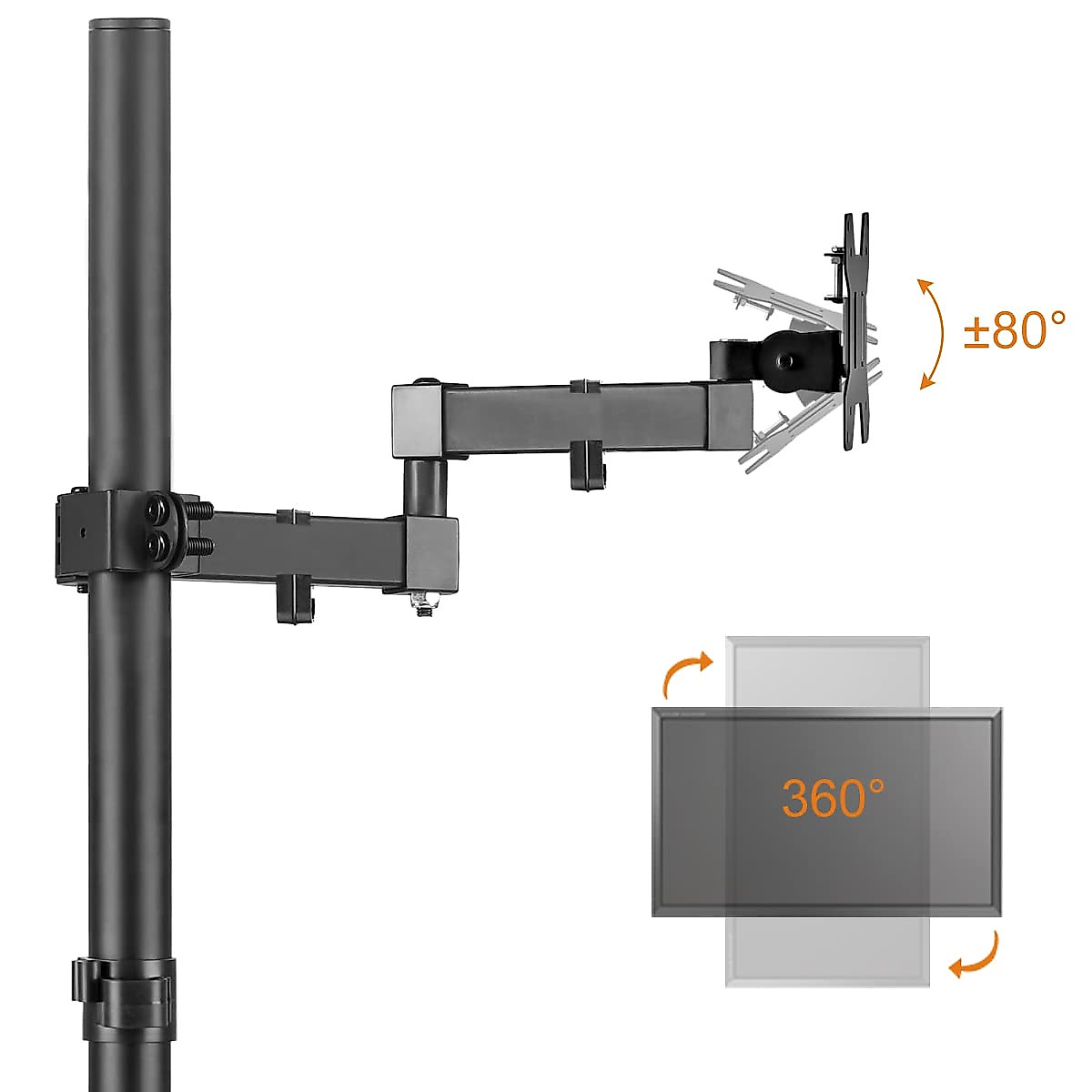 Bracwiser Single Fully Adjustable Standing Height Monitor Arm Stand Mount 800mm Tall for Monitor Computer Screen 13 15 17 19 20 22 23 24 26 27 30 32 inch VESA 75 100 (MD7821)