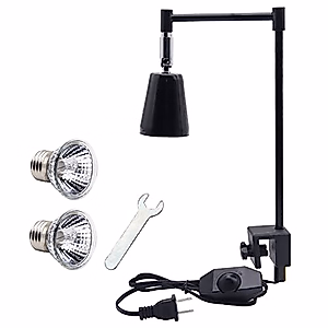 Reptile Heat Lamp Turtle Lights with Clip 360°Rotatable Basking Lamp Dimmable Switch Metal Stand with 25W/50W UVA UVB Full Spectrum Basking Spot Light, for Aquarium Fish Tank Reptile Amphibians Pets