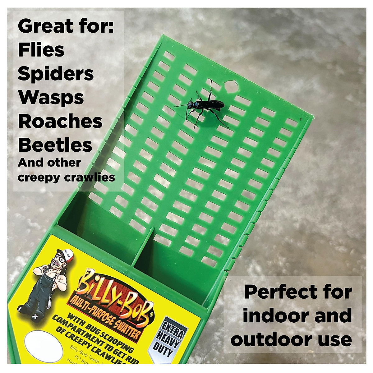 BILLY-BOB Multi-Purpose Heavy Duty Fly Swatter - 2 Pack - Fly Swatter with Bug Scooping Compartments