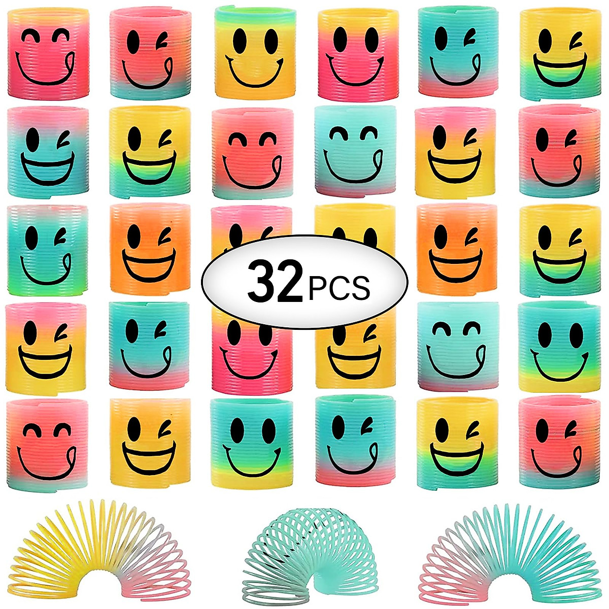 AZEN 32 Pcs Mini Spring Party Favors for Kids 3-5 4-8, Goodie Bags Stuffers for Birthday Party, Classroom Prizes Kids Prizes, Small Bulk Toys Gifts (4 Smile)
