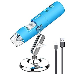 Wireless Digital Microscope Handheld USB HD Inspection Camera 50x-1000x Magnification with Stand Compatible with iPhone, iPad, Samsung Galaxy, Android, Mac, Windows Computer (Blue)