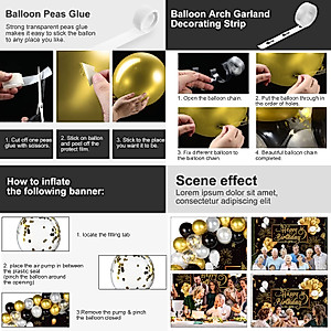 Tatuo Black and Gold Birthday Party Decorations 50 Pieces Gold Black Balloon Arch Garland Kit Happy Birthday Backdrop Banner Decorations for Kids Men Women Party Supplies Decor