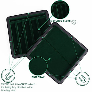 Guarida Dice - 7" Rolling Dice Tray with Strong Magnetic Lid and Rolling Surface - Ample Storage and Case Organizer for All Your Dice and Minis! Perfect for DND or Any Dice RPG Games - Green Cthulhu