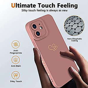 Gukalong Compatible iPhone 12 Case with Heart Design Heavy Duty Shockproof Protection Silicone Cover Anti-Scratch Non-Slip Wireless Charging Soft Case for iPhone 12 - Pink