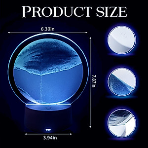 Rehenbsem Moving Sand Art with Remote Control - 3D Hourglass Deep Sea Sandscape,Quicksand Lamp,360° Rotating Hourglass Decor,Life Home Desktop Decoration(Grey,Exclud 3AA)