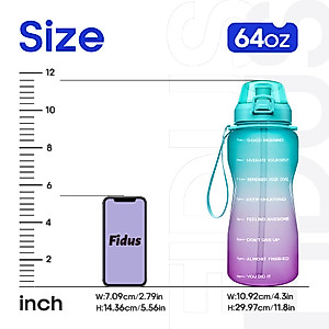 Fidus Large Half Gallon/64oz Motivational Water Bottle with Time Marker & Straw,Leakproof Tritan BPA Free Water Jug,Ensure You Drink Enough Water Daily for Fitness,Gym and Outdoor Sports
