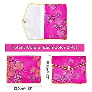NBEADS 10 Pcs Silk Jewelry Pouch with Zipper, 4"×5" Chinese Silk Pouches Travel Jewelry Pouch Small Zippered Jewelry Pouches Asian Jewelry Pouch for Traveling Jewelry, Wedding Gift Package