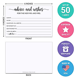 321Done Advice and Wishes for the Mr & Mrs, Made in USA - 4x6 White, Wedding Advice for Bride, Groom, Newlyweds, Bridal Shower, Thick Luxury Cardstock with Simple Script Minimalist Design - 50 Cards