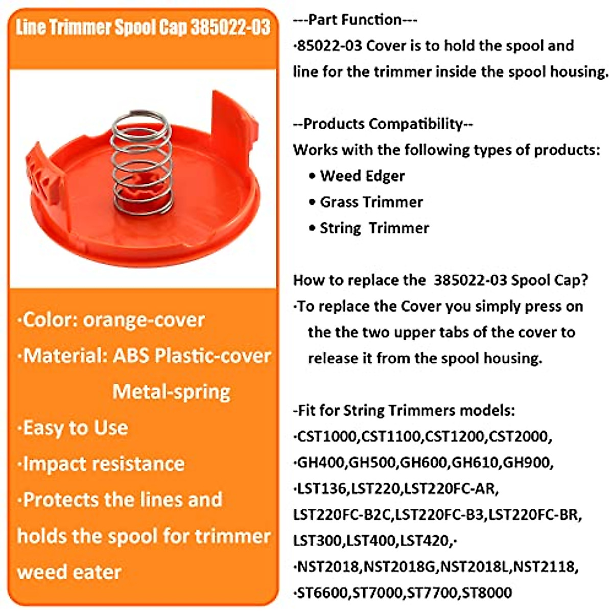 AF 100 Trimmer Line Replacement AF-100 Compatible with Black and Decker, with 385022-03 Trimmer Line Cap and Spring (12 Spool+3 Cover)