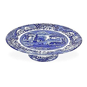 Spode Blue Italian Collection Cake Stand, 10.5-Inch, Blue, Footed Cake Plate, Cake Tray, Cupcake Stand for Parties, Dessert Serving Dish, Dishwasher Safe