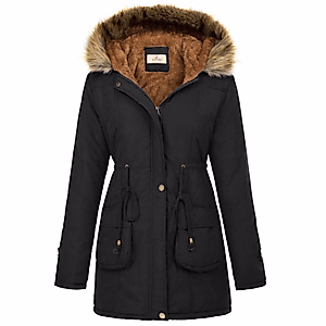 GRACE KARIN Womens Military Hooded Thicken Fleece Parkas Anroaks Coats S Black