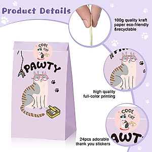 24 Pcs Cat Party Favor Bags Cat Goodie Bag Kitty Candy Treat Bags with Stickers for Kids Birthday Pet Cat Theme Party Decoration Supplies Favors, 8.6 x 4.7 x 3.1 Inches