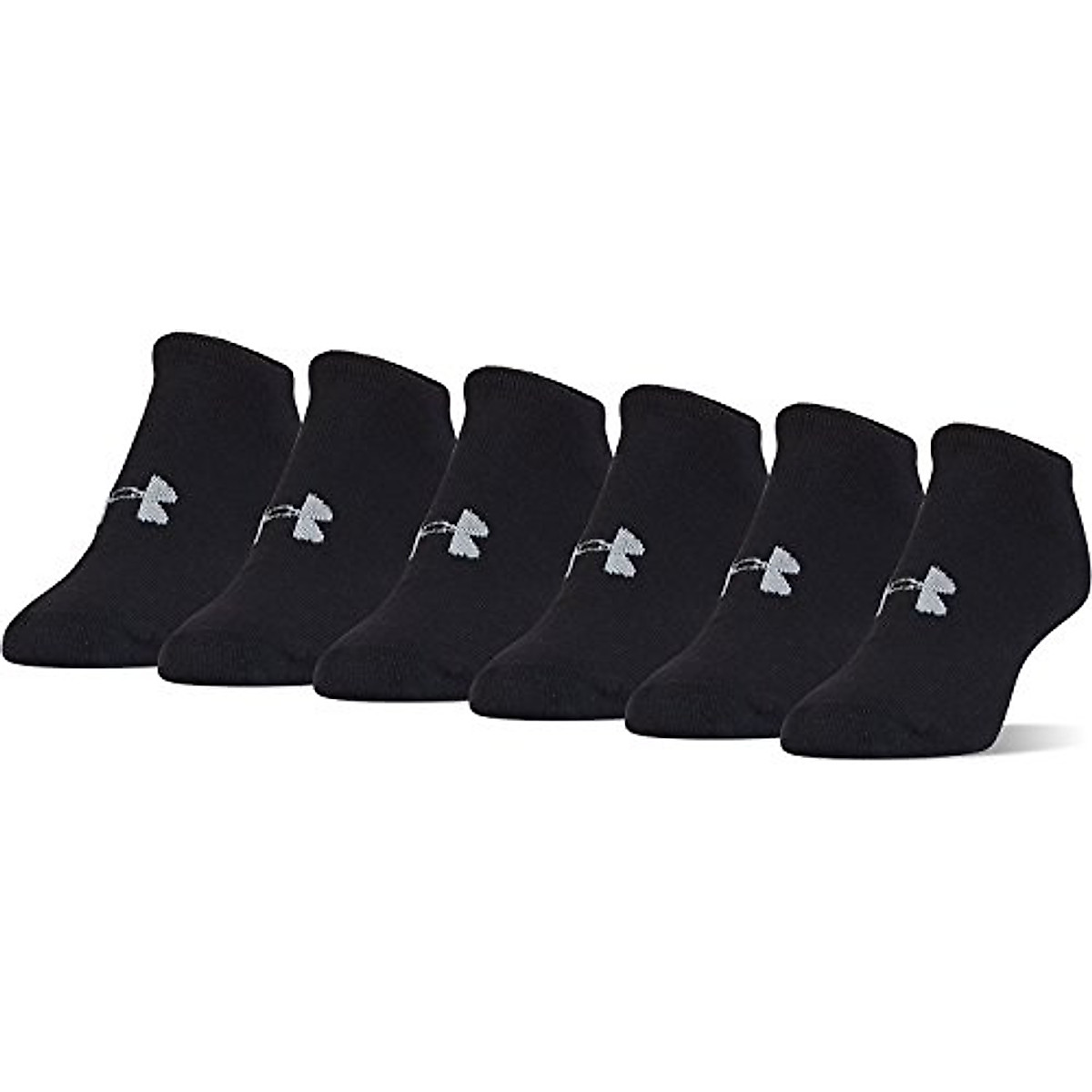 Under Armour Women's Essential Charged Cotton No Show Liner Socks (6 Pack), Black, Medium