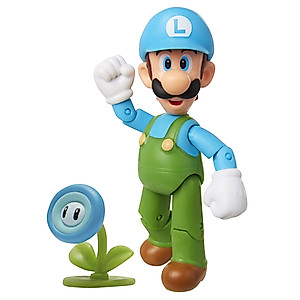 Nintendo Super Mario Collectible Ice Luigi 4" Poseable Articulated Action Figure with Ice Flower Accessory, Perfect for Kids & Collectors Alike! for Ages 3+