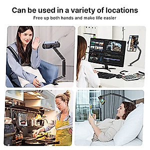 VIJIM iPad Tablet Holder for Bed or Desk, Black Metal Adjustable iPad Arm Mount Stand, Overhead Compatible for iPad Air Pro Mini, Surface Pro Stand, iPhone, Android Tablet