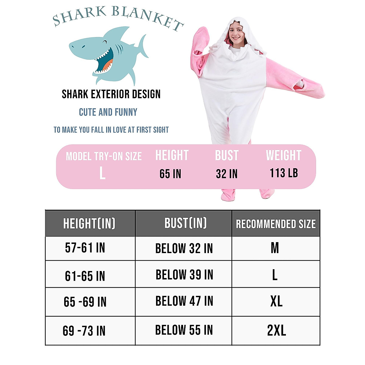 Shark Blanket for Adult Kids - Wearable Shark Blanket Hoodie,Cartoon Animals One-piece Blanket,Cute Funny Blue Shark Flannel Hoodie for Boys Girls Interesting Blanket Gifts(New Pink)-M