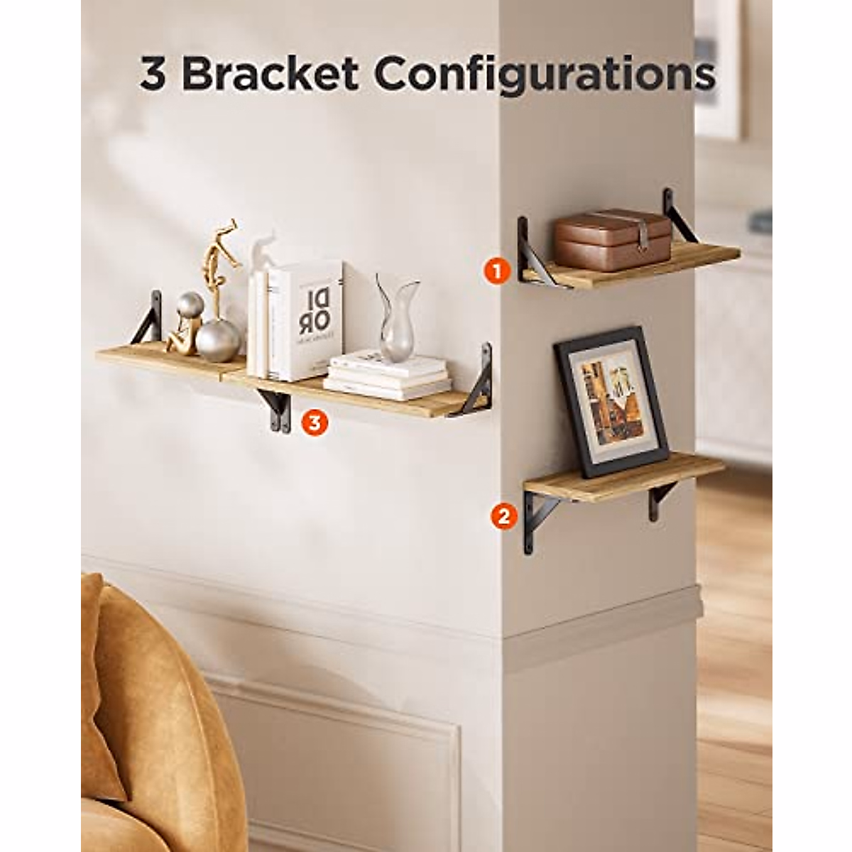 AMADA HOMEFURNISHING Floating Shelves Wall Mounted Set of 4, Wood Shelves for Wall Décor, Rustic Storage Shelf, Wall Shelves for Bedroom, Bathroom, Living Room, Kitchen, Office, Set of 4, AMFS26