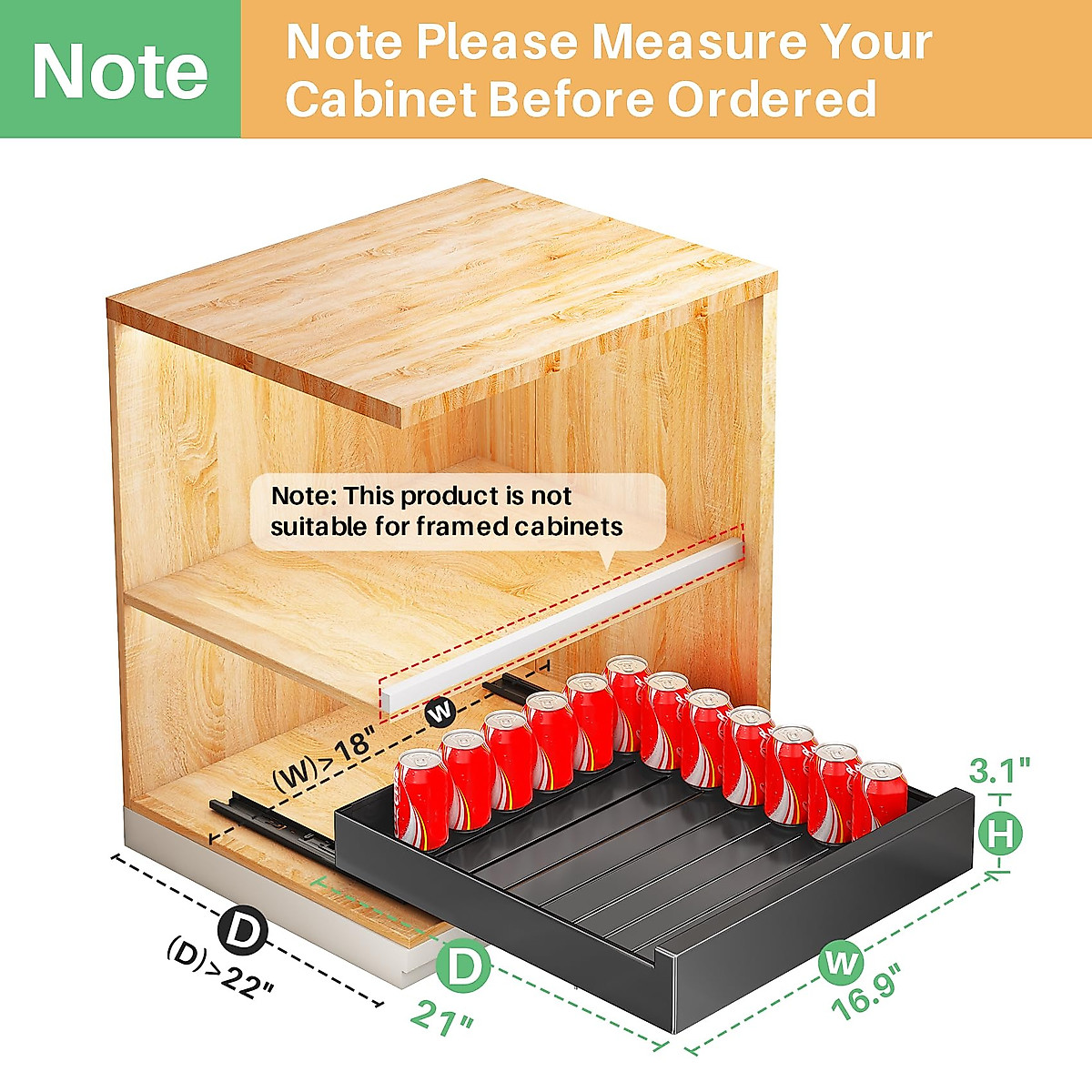 Pull out Cabinet Organizer, 21"Deep, Slide out Drawer Organizer for Kitchen Cabinets, Under Sink Organizers and Storage with Adhesive Nano Film Fixed, Sliding Organization Bins for Bathroom, Pantry