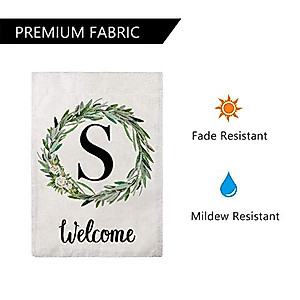 ULOVE LOVE YOURSELF Welcome Decorative Garden Flags with Letter S/Olive Wreath Double Sided House Yard Patio Outdoor Garden Flags Small Garden Flag 12.5×18 Inch