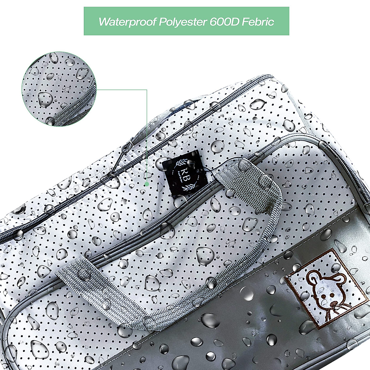 Diaper Bag, RoyalBaibei large travel diaper tote multifunction for mom and dad, 5 pieces Waterproof bag for boys and girls with changing pad, pacifier case and insulated pockets (Classic Khaki)