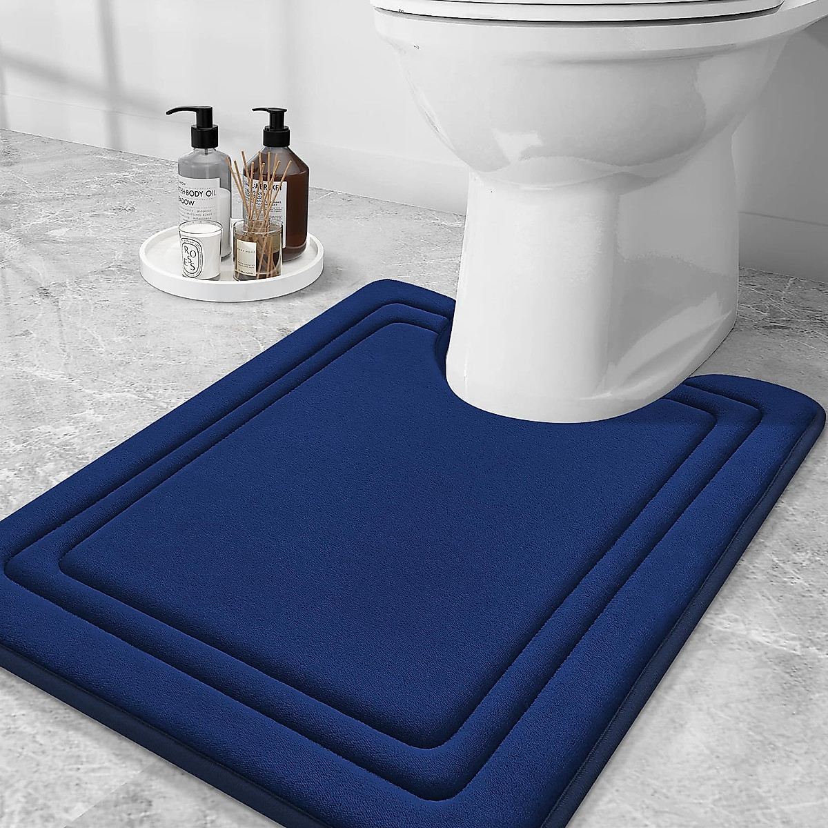 Grandaily Memory Foam Toilet Rugs U-Shaped 24x20, Ultra Soft, Non-Slip and Absorbent Bathroom Rugs, Machine Wash Dry, Comfortable Contour Bath Mat for Toilet Base, Navy Blue
