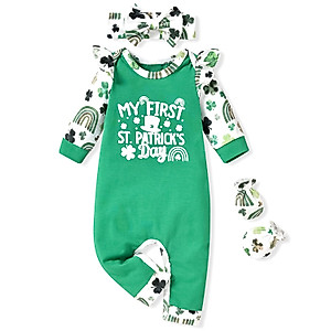 Newborn Baby Girl First 1st St. Saint Patrick's Day Outfits Shamrock Clover Romper Jumpsuit Clothes Set Nb