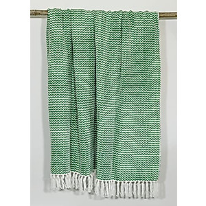Woven Virtues Modern Hand-Woven Throw Blanket, 50" x 60", Green and White, Light, Luxurious and Soft