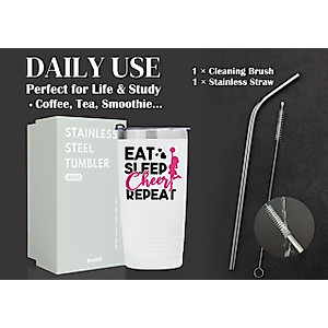 Onebttl Cheerleader Gifts For Girls, Women - 20oz/590ml Stainless Steel Insulated Tumbler with Straw, Lid - Gift for Cheerleading, Coach or Cheer Squad - Repeat, White