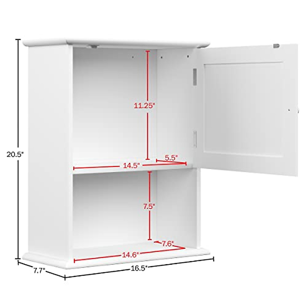 Lavish Home Wall-Mounted Cabinet – Kitchen, Pantry, Laundry Room Organizer with Open Shelf – Bathroom Storage Furniture (White)