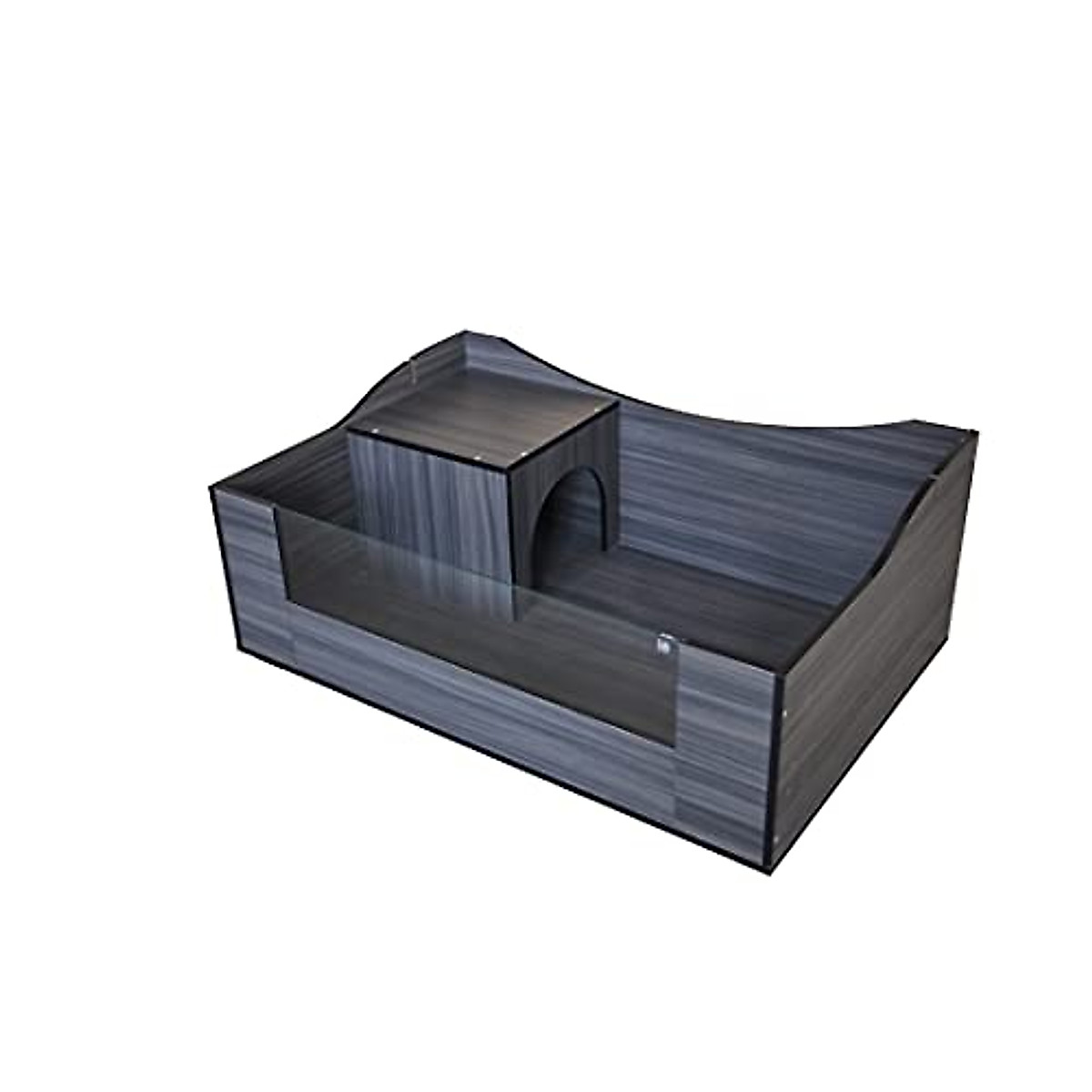 PENN-PLAX Reptology Tortoise Habitat with Open Top, Glass Terrarium, and Built-in Hide Away – Designed for Modern Homes – Dark Gray Driftwood