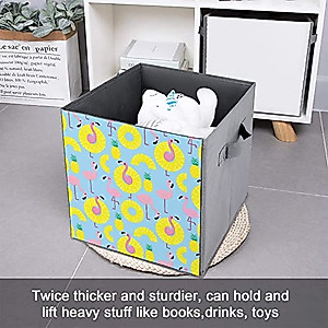 Flamingo and Pineapple Large Cubes Storage Bins Collapsible Canvas Storage Box Closet Organizers for Shelves