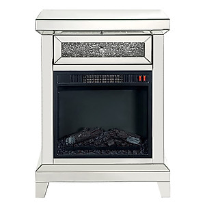 Acme Noralie Wooden Electric Fireplace with Drawer in Mirrored and Faux Diamonds