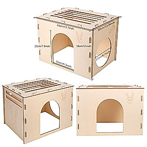 Woiworco Wooden Rabbit Hideout, Rabbit Houses and Hideouts, Wooden Rabbit Castle Bunny Hideout for Indoor Bunnies Chinchilla, Hamsters and Guinea Pigs Hut to Hide
