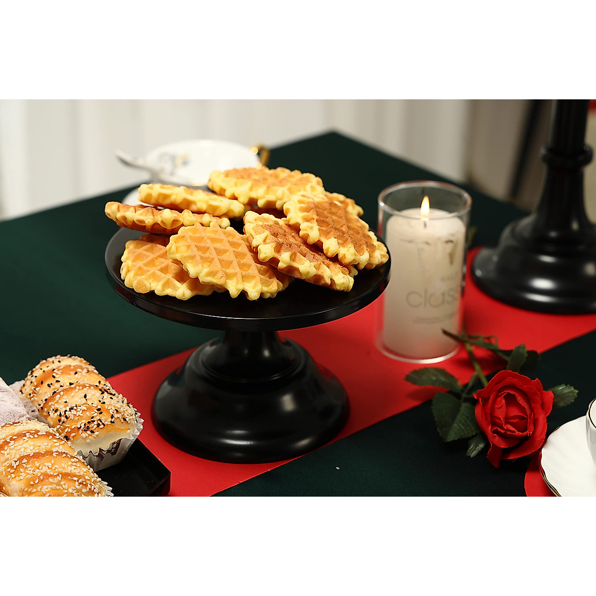 LIFESTIVAL 5 Pcs Black Cake Stands Set Metal Cupcake Holder Round Dessert Display Plate Serving Platter for Party Wedding Brithday Baby Shower Celebration Home Decoration