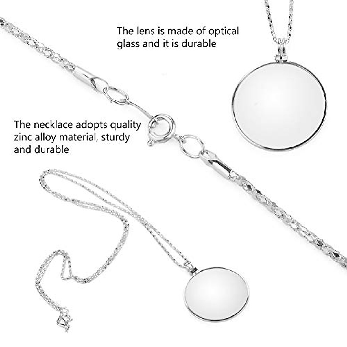 Hanging Magnifier, Portable 5X Magnifier Monocle Lens with Hanging Necklace for Reading Crafts Needlework Jewelry Hobbies(Silver)