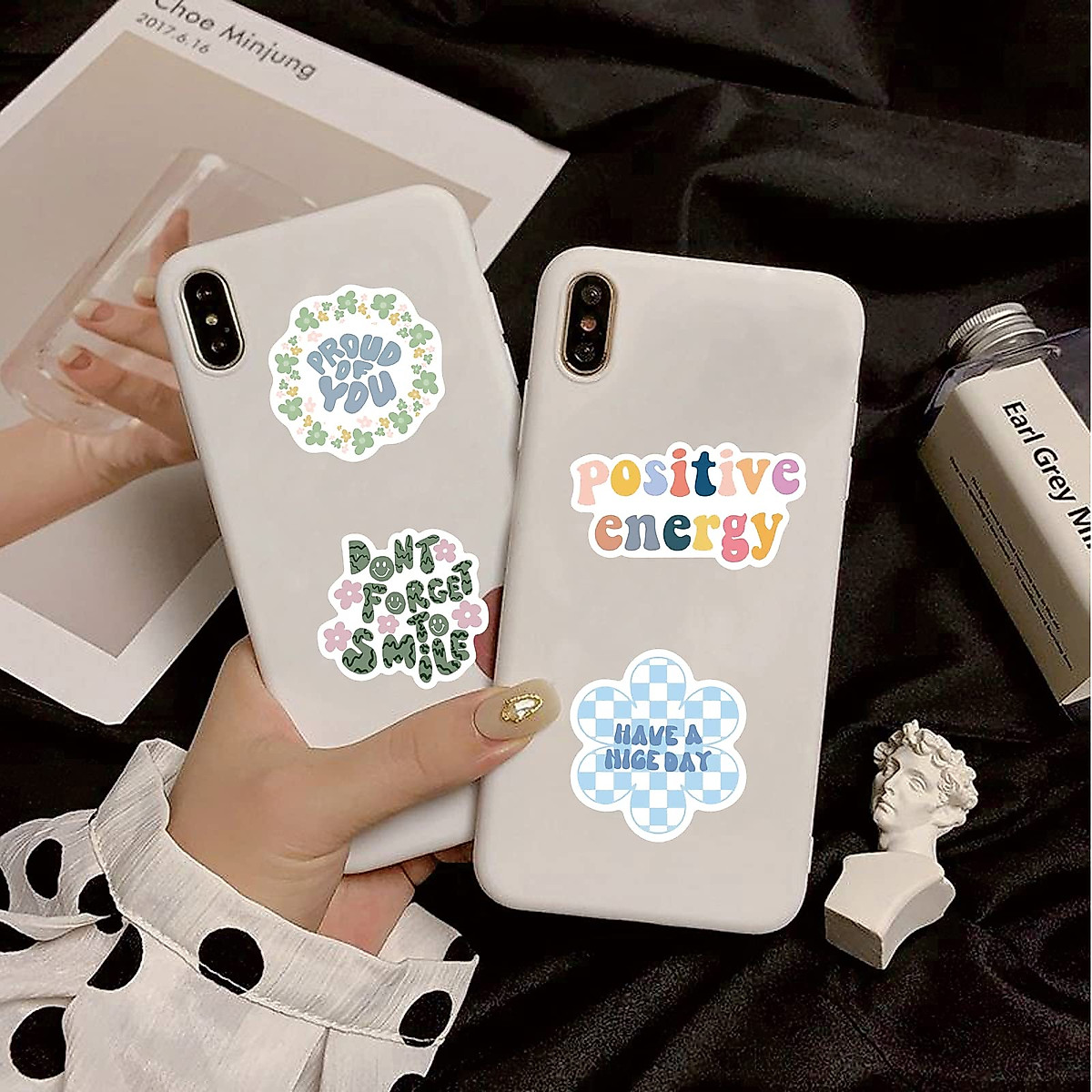 Cute Preppy Stickers 50 Pcs, Pastel Inspirational Stickers, Vinyl Waterproof Aesthetic Motivational Stickers for Water Bottles Laptop Phone Computer Guitar