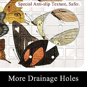 Non Slip Bathtub Mats with Suction Cups, Bath Tub Shower Mat for Bathroom, Machine Washable Bathroom Mats with Drain Holes(Flying Butterflies Illustration)
