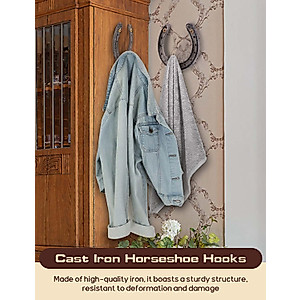 4 PCS Coat Hooks Cast Iron Wall Hooks Horseshoe Hooks Vintage Hanger for Hanging Coat Hat Bags Key Towel(Rust)