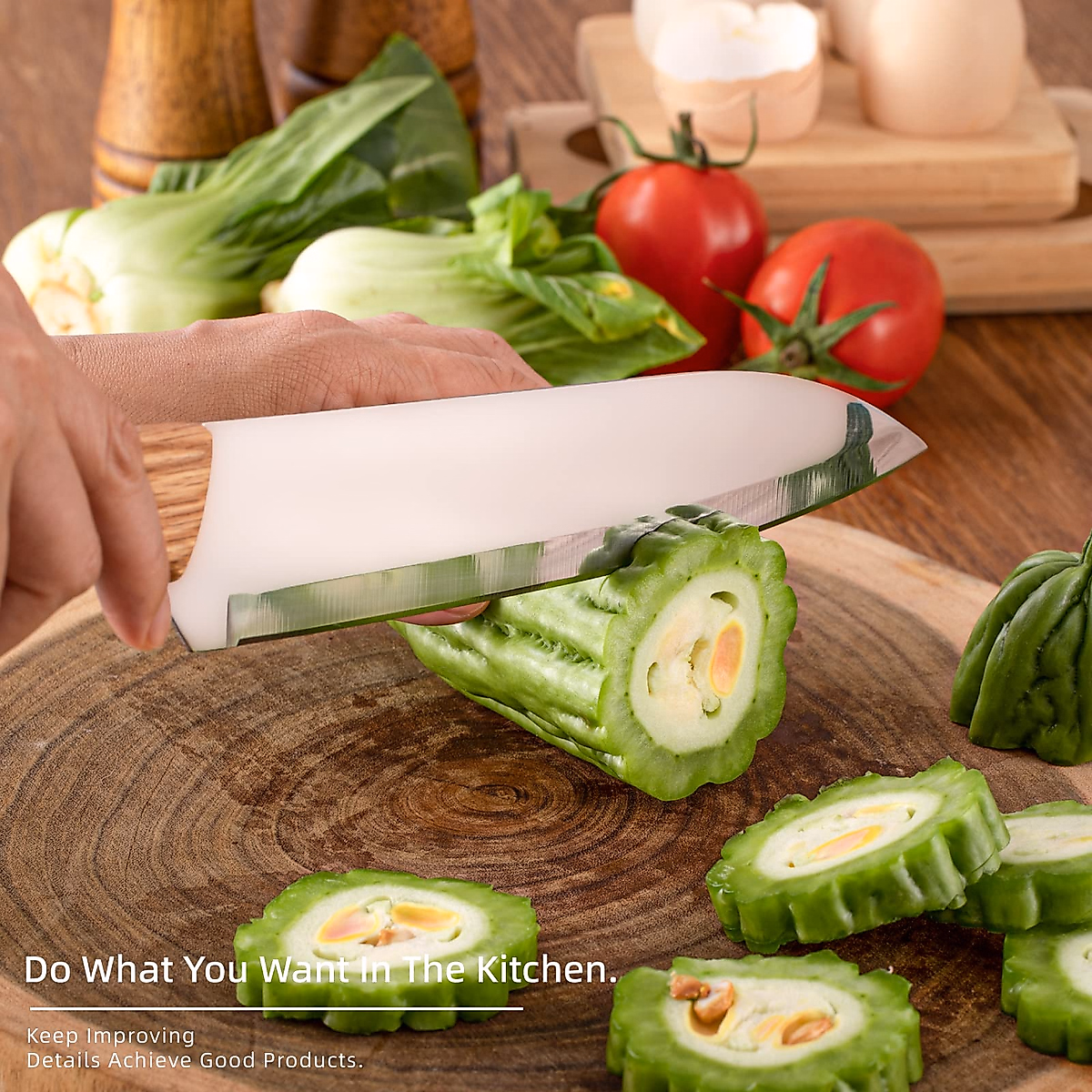 feng&feng 8-Inch Chef's Knife - Stainless Steel Blade, Wood Handle, Three Rivets - Sharp, Durable Kitchen Knife